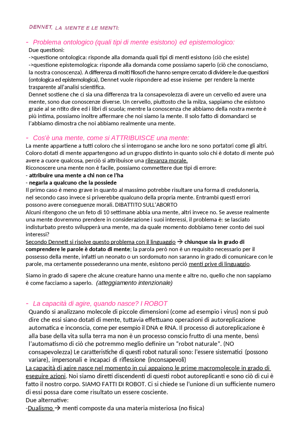 Dennet, la mente e le menti - Docsity