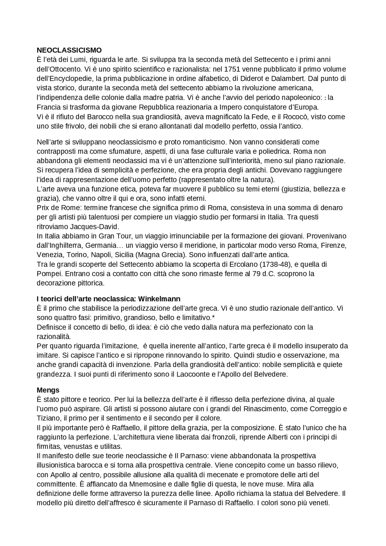 Sintesi Sul Neoclassicismo Docsity