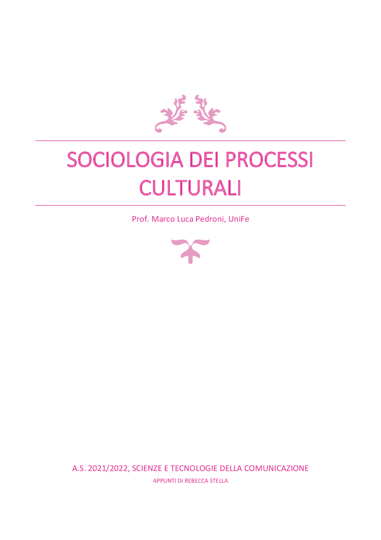 Appunti Libro Sociologia Dei Processi Culturali Docsity