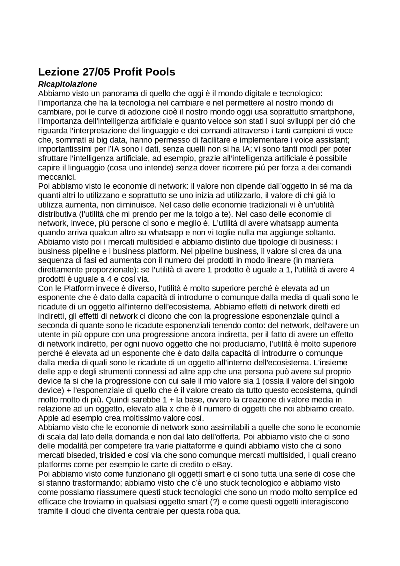 Approfondimento del concetto di profit pool con esempi e schemi - Docsity