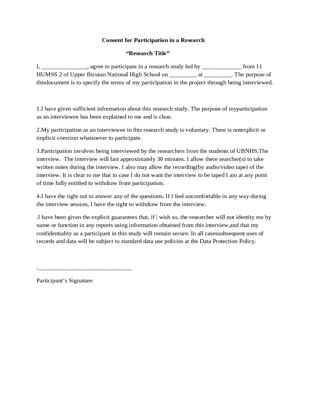 Consent Form for research participants - Docsity