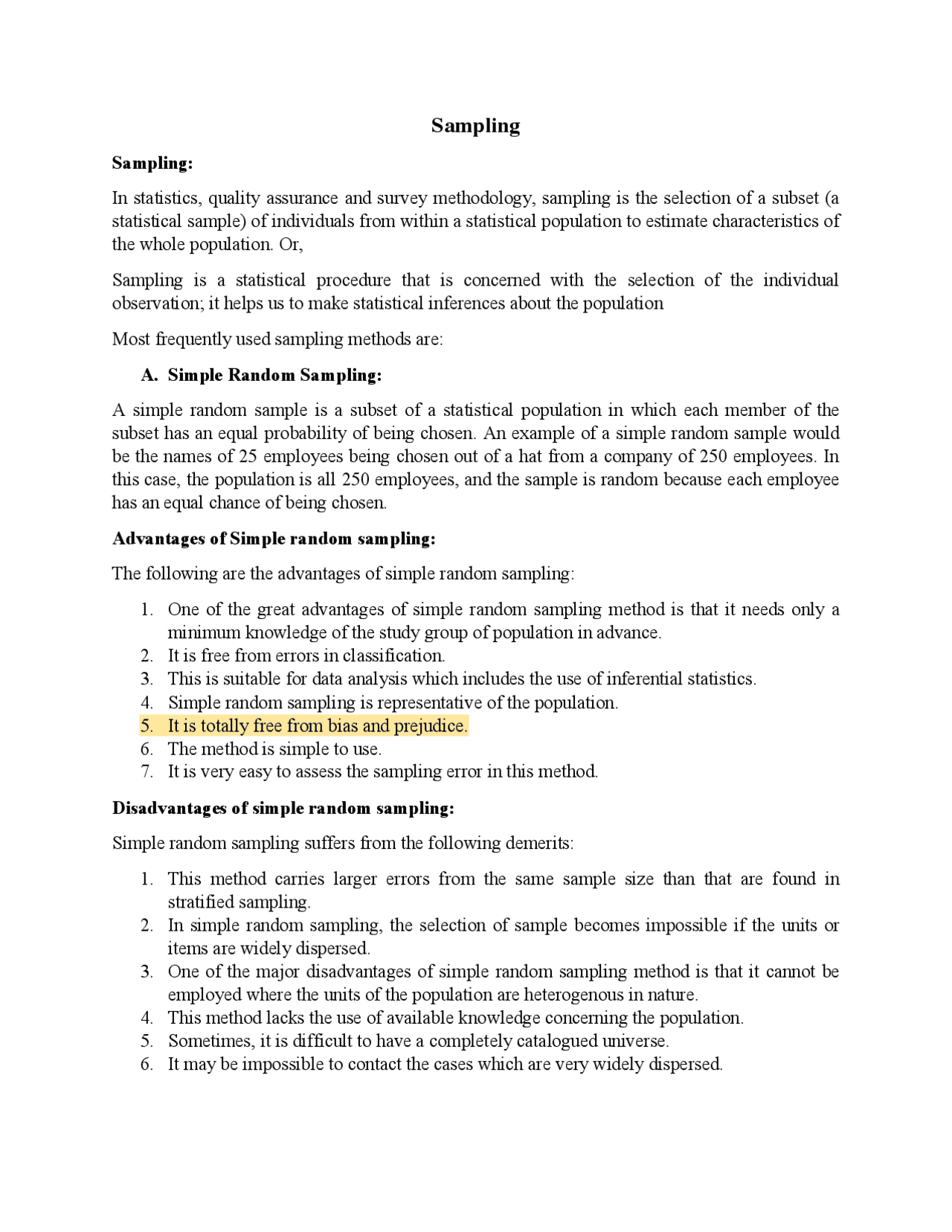 Sampling In Statistics Docsity
