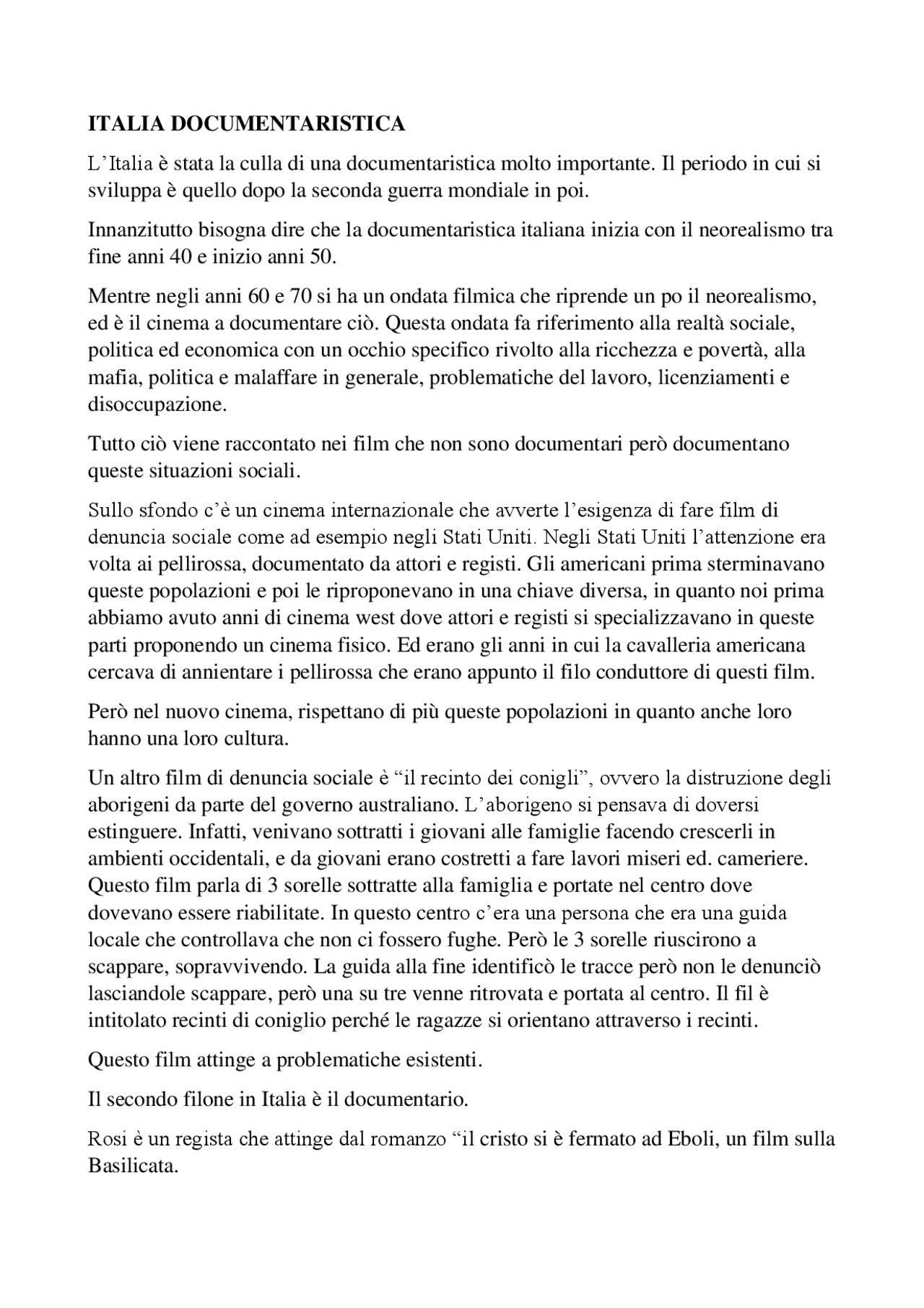 Italia documentaristica - Docsity