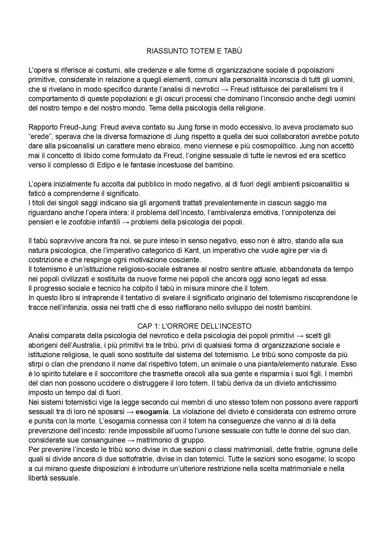 Riassunto Del Libro Totem E Tabù Docsity