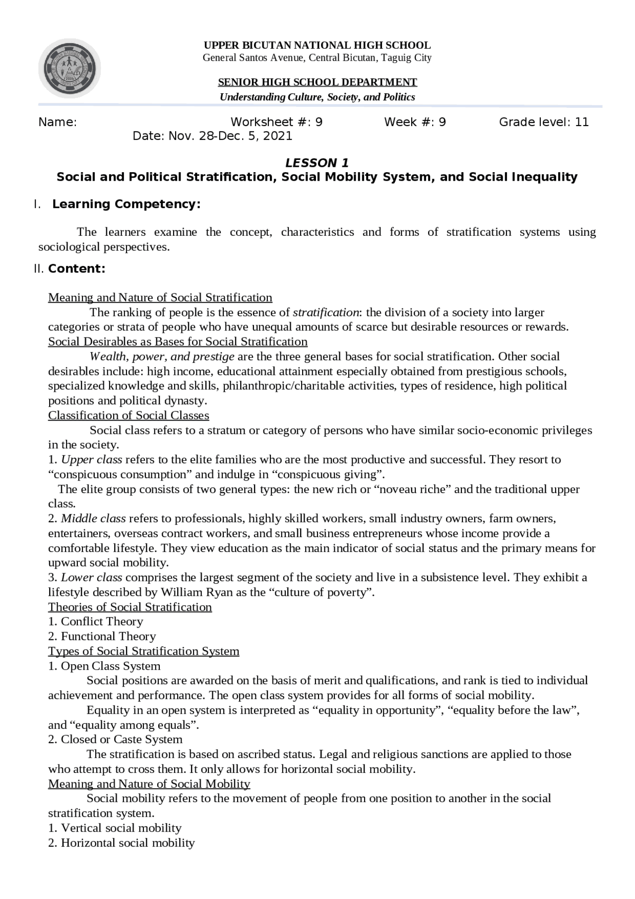 Understanding Culture, Society and Politics week 8 - Docsity