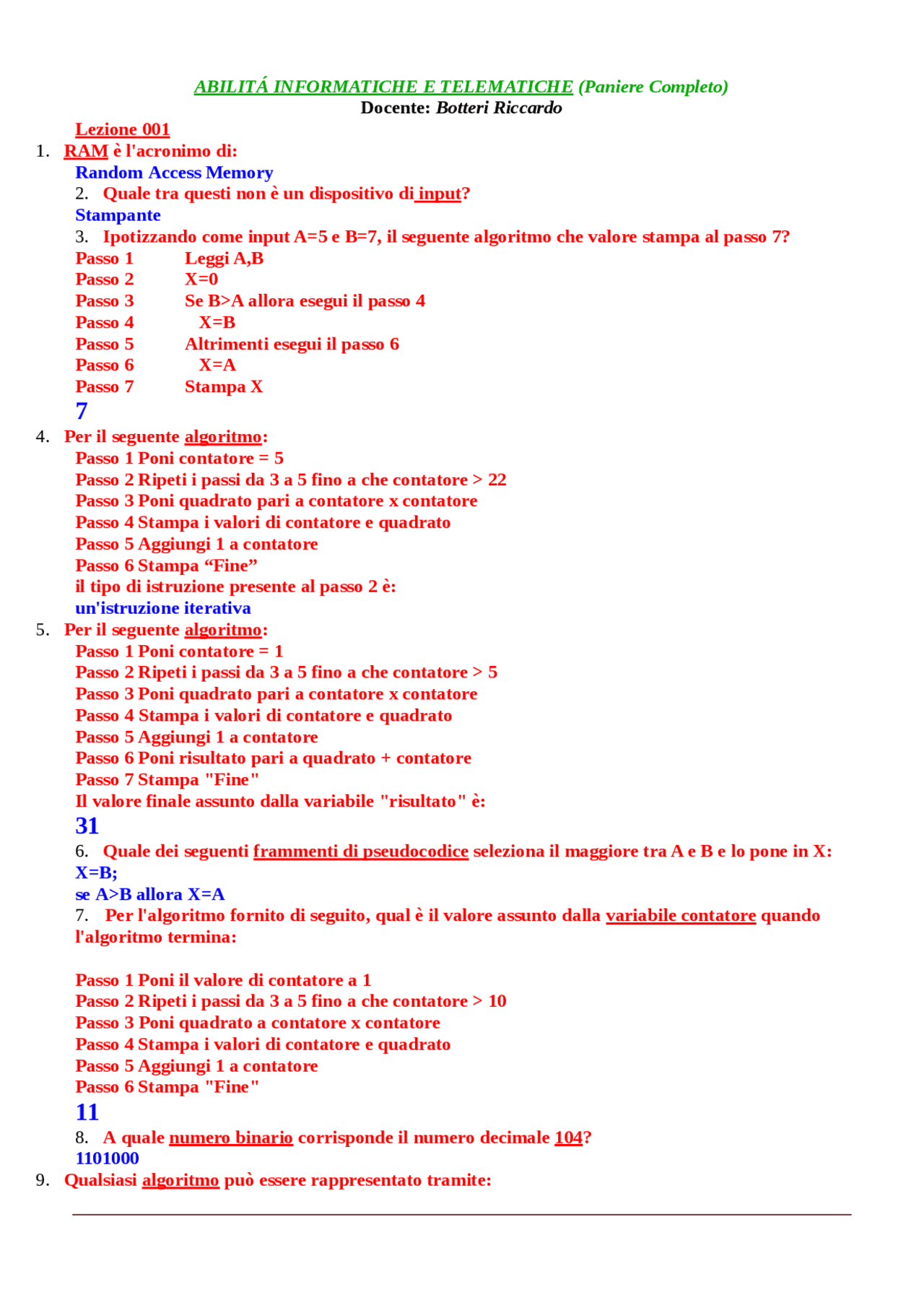 Informatica Risposte Aperte E Multiple Superato Docsity