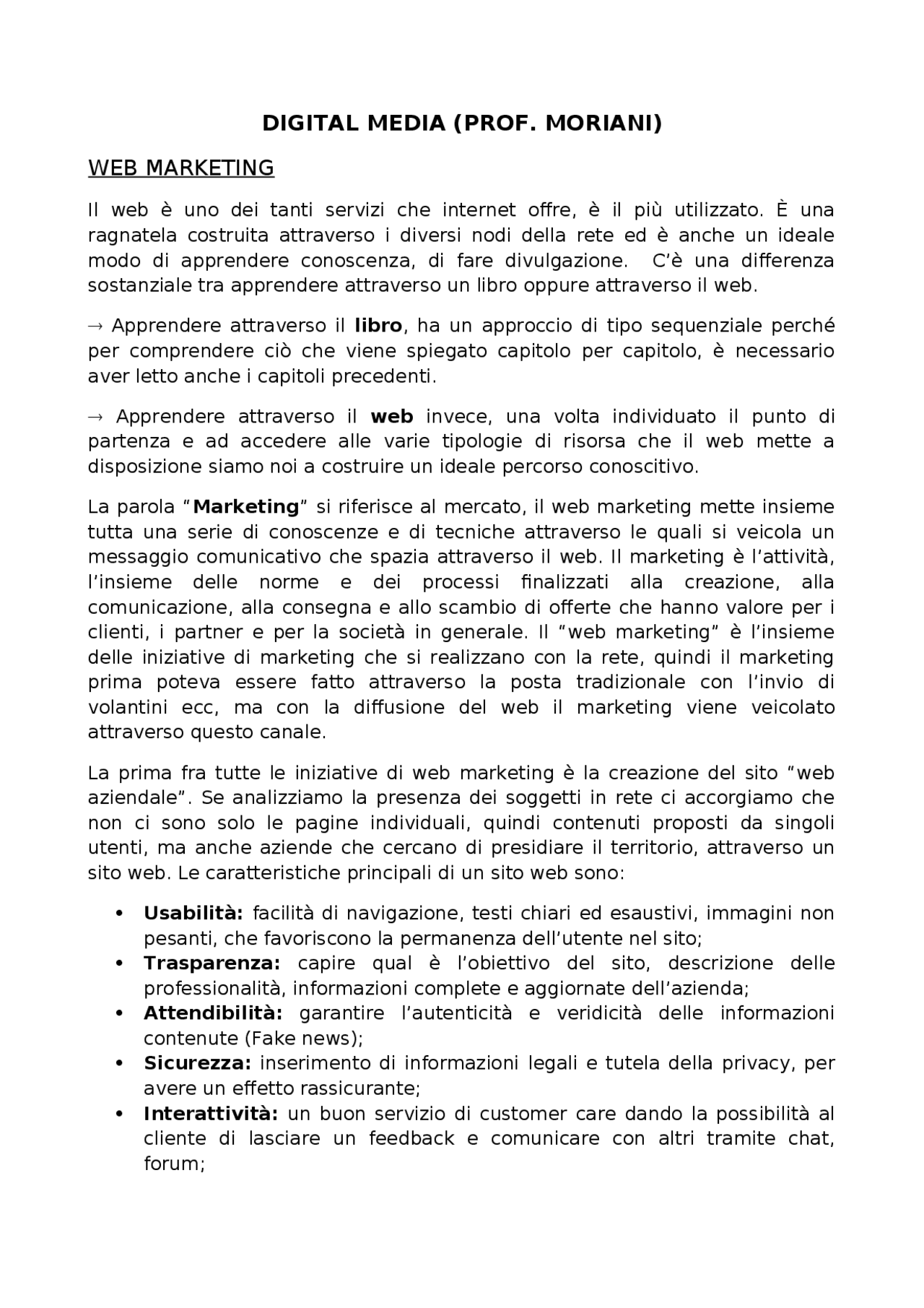 Riassunto Slide Prof Moriani Docsity
