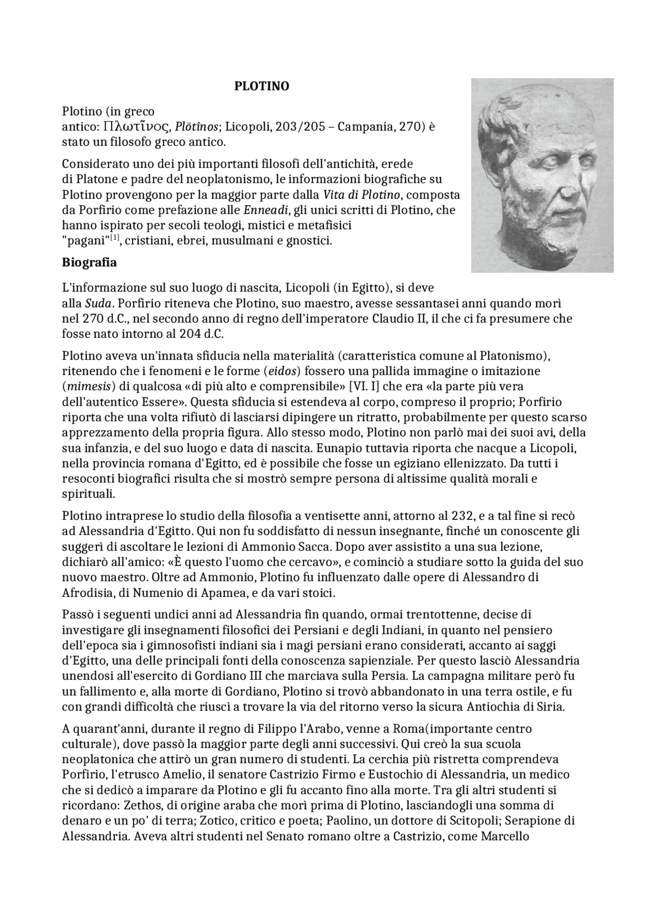 Riassunto Plotino Appunti Presi Durante Il Corso Docsity