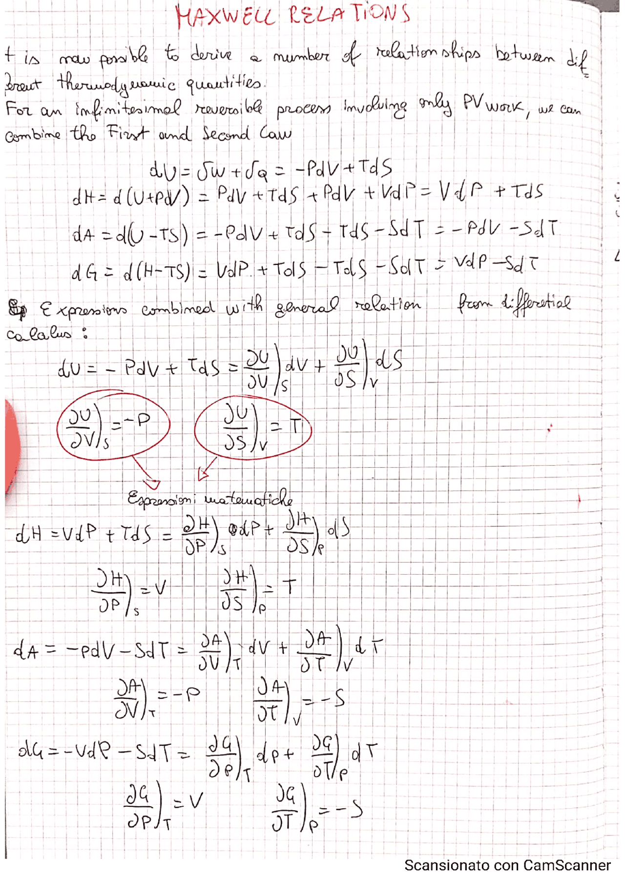 Chimica Fisica 1 Relazioni Di Maxwell Docsity