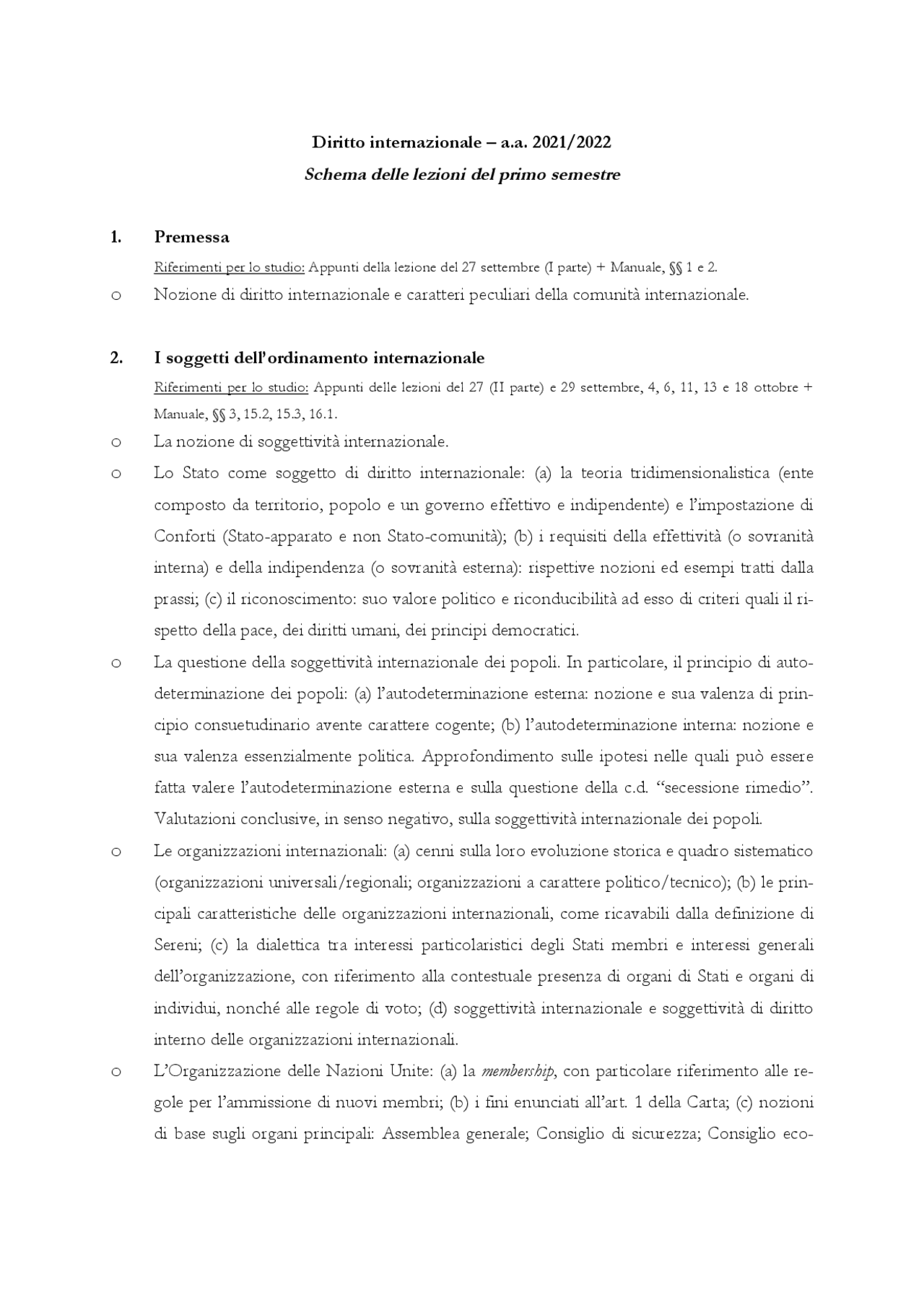 Appunti Diritto Internazionale Primo Semestre Docsity