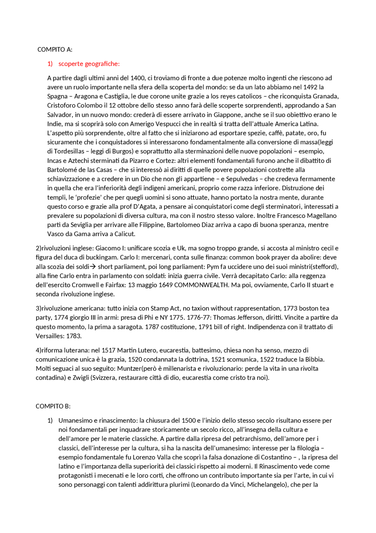 Compito Esempio Della Prof Di Storia Moderna Ac 2021 Docsity