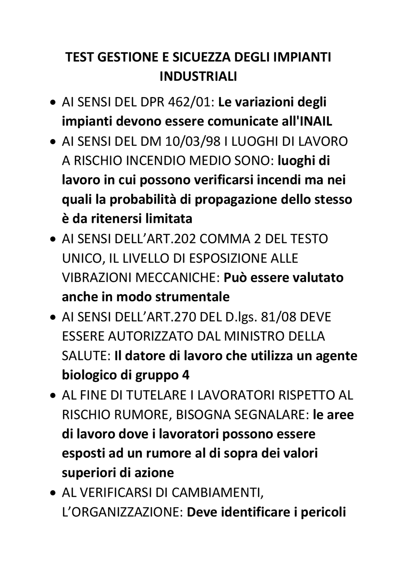 Test Prove Esame Di Gestione E Sicurezza Degli Impianti Industriali