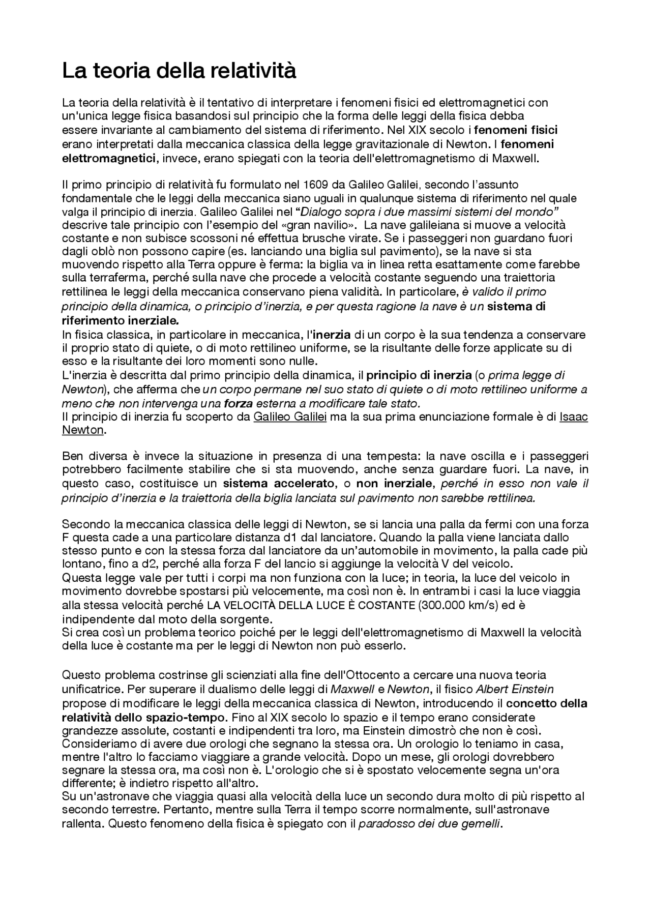 La Teoria Della Relatività Docsity