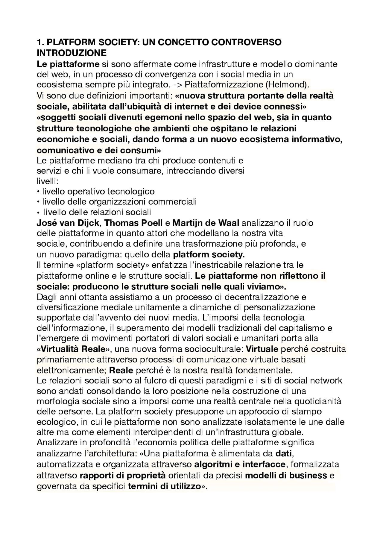 Riassunto Breve Platoform Society Docsity