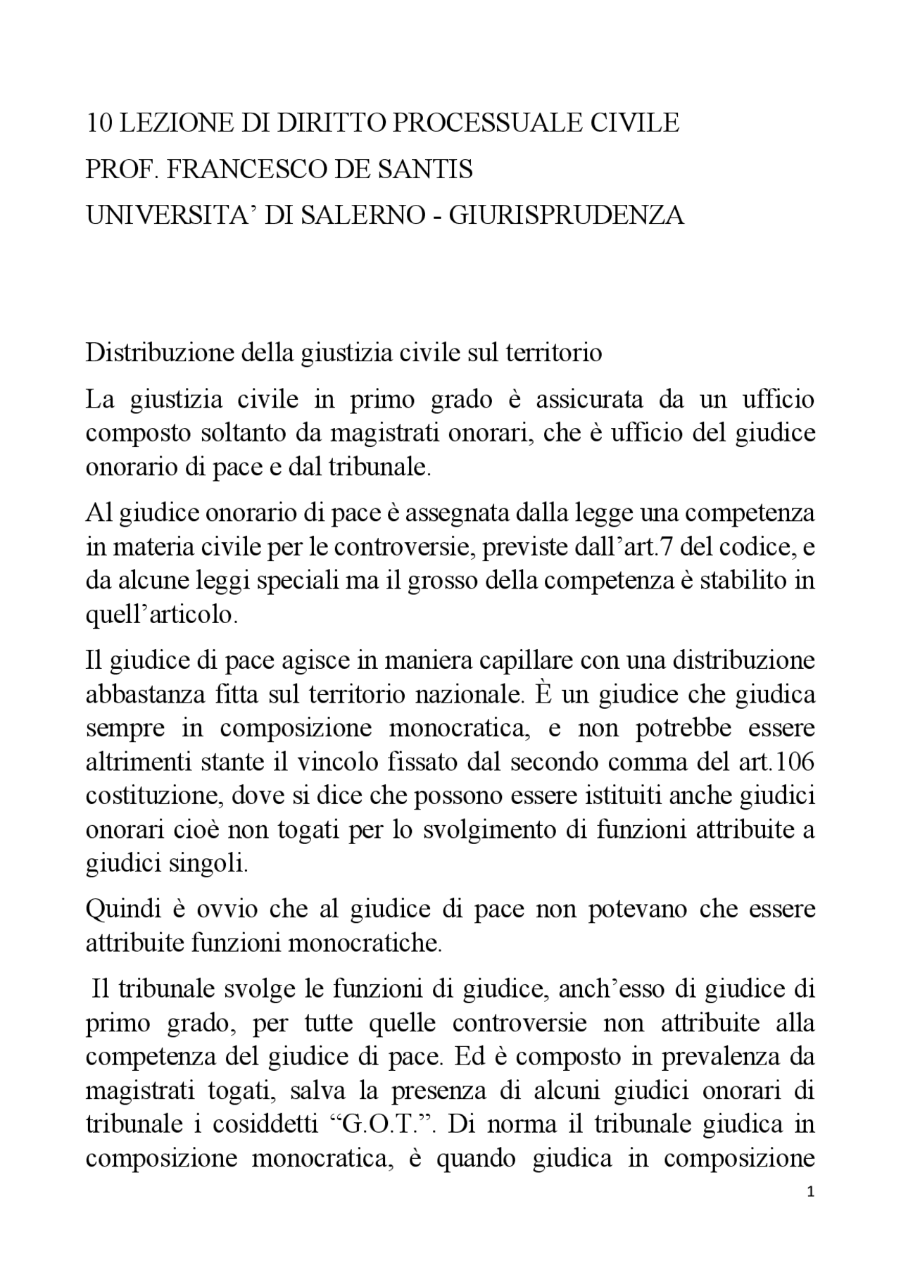 10 LEZIONE DI DIRITTO PROCESSUALE CIVILE - Docsity