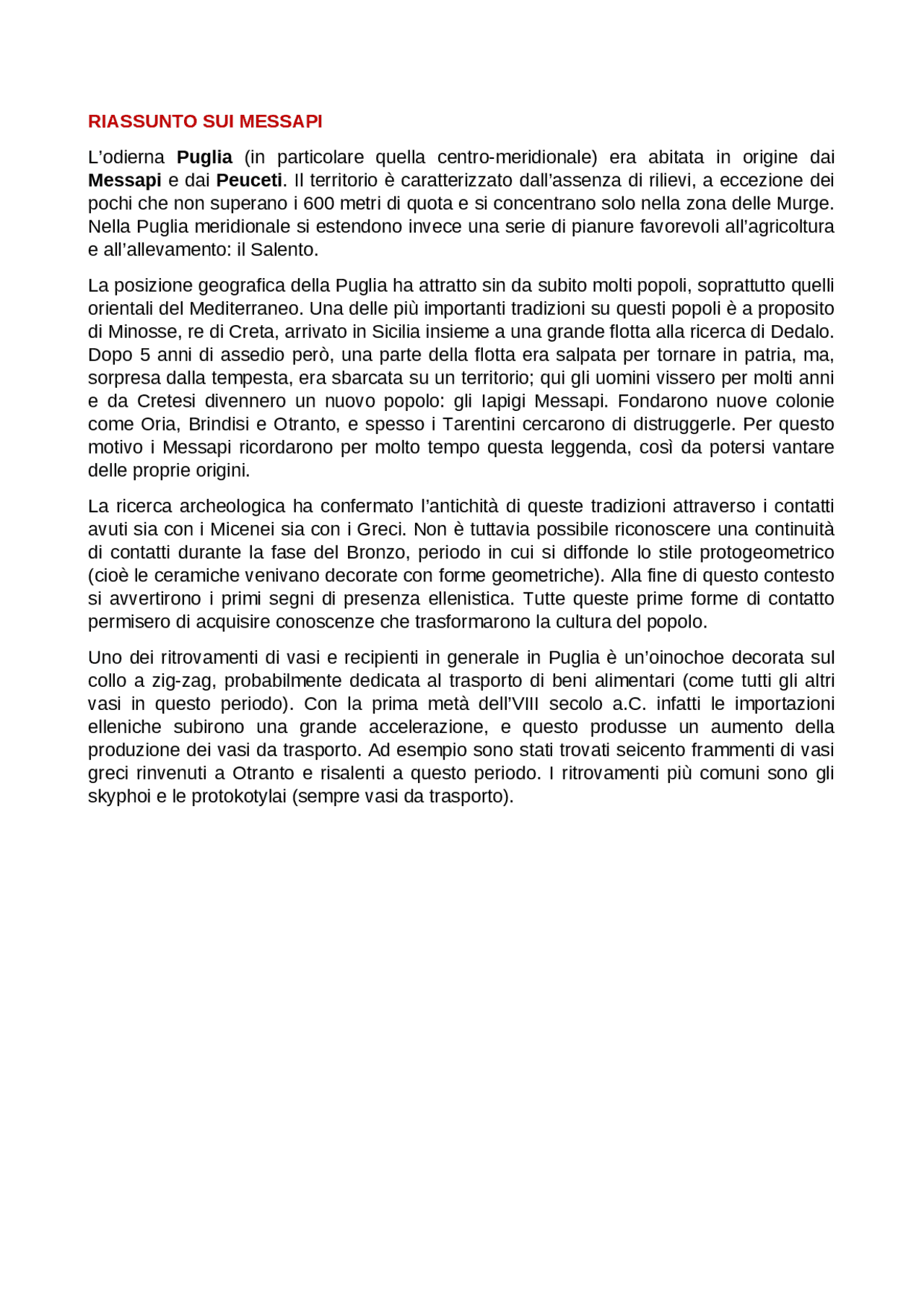 Riassunto Sui Messapi Docsity