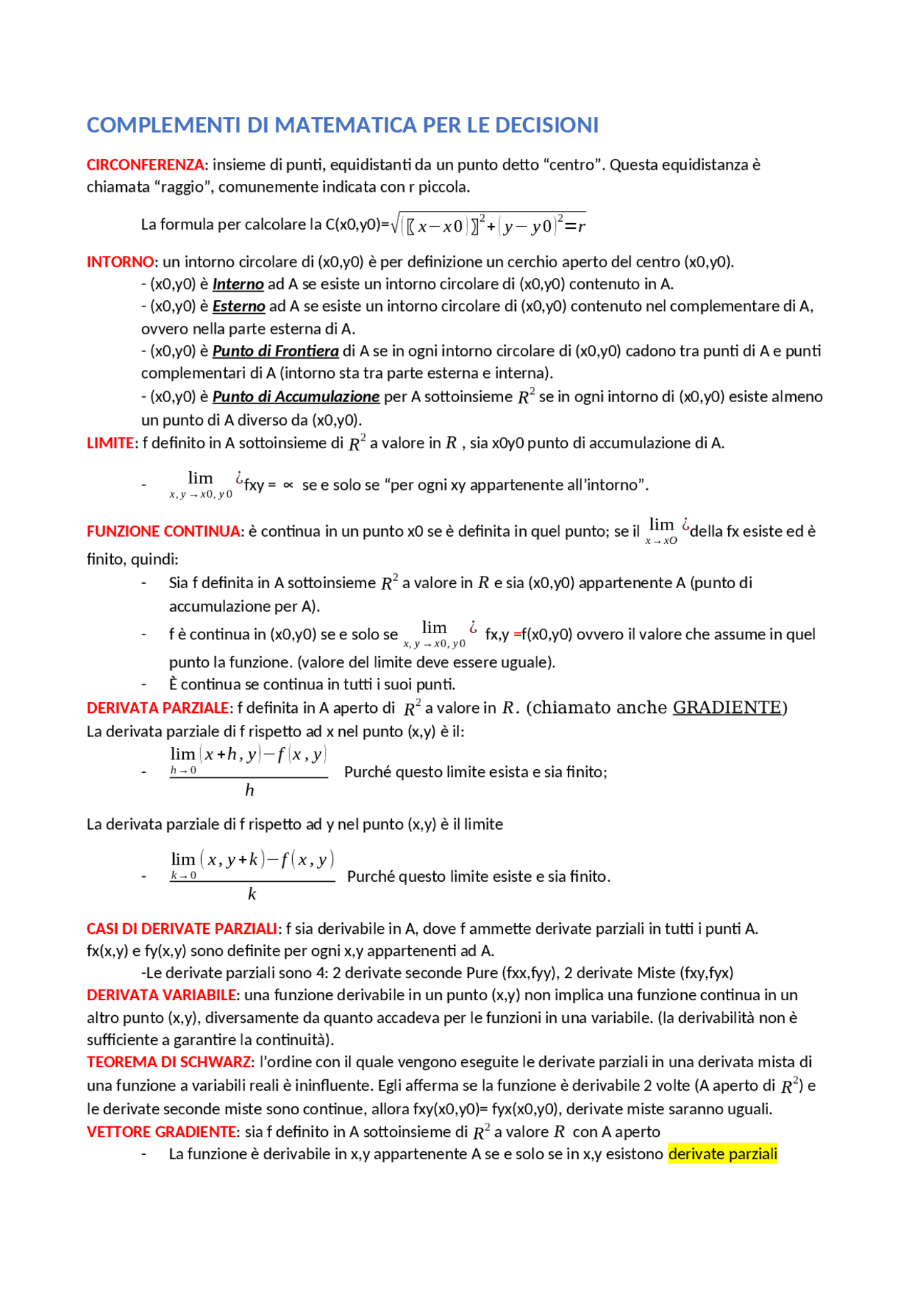 Appunti Di Complementi Di Matematica 2 Docsity