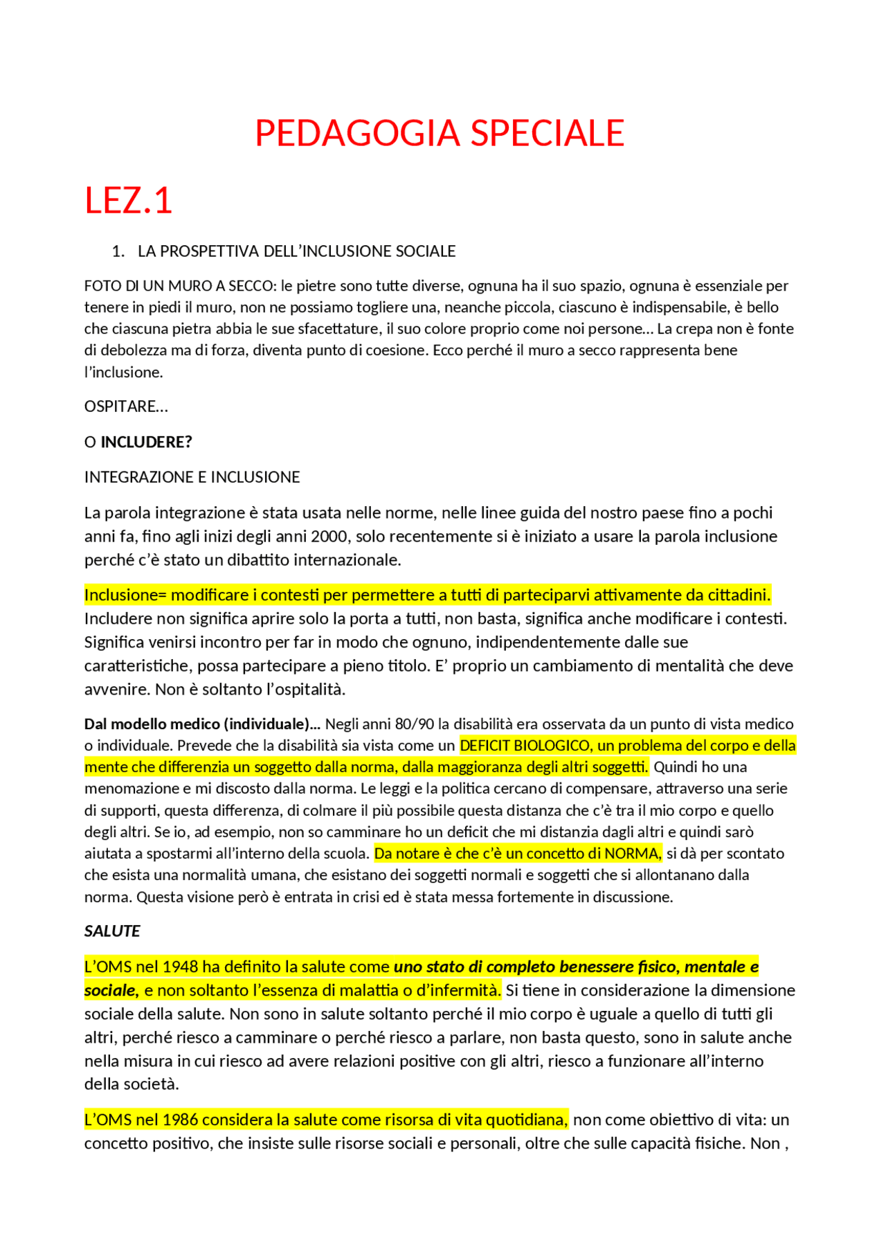 Pedagogia Speciale Appunti Delle Lezioni Integrate Con Le Slide Della