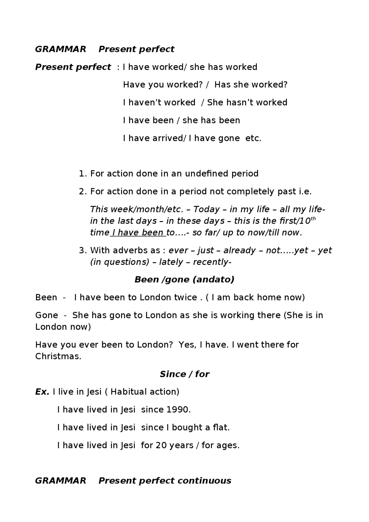 Present perfect and present perfect countinous - Docsity
