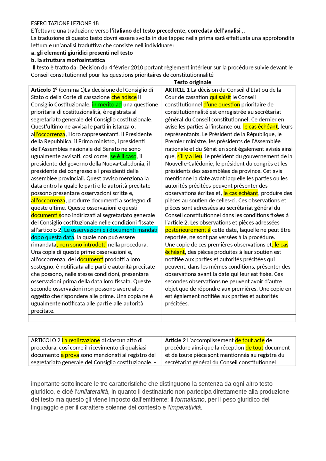 Esercitazione Lezione N° 18 Traduzione Francese 5 Docsity