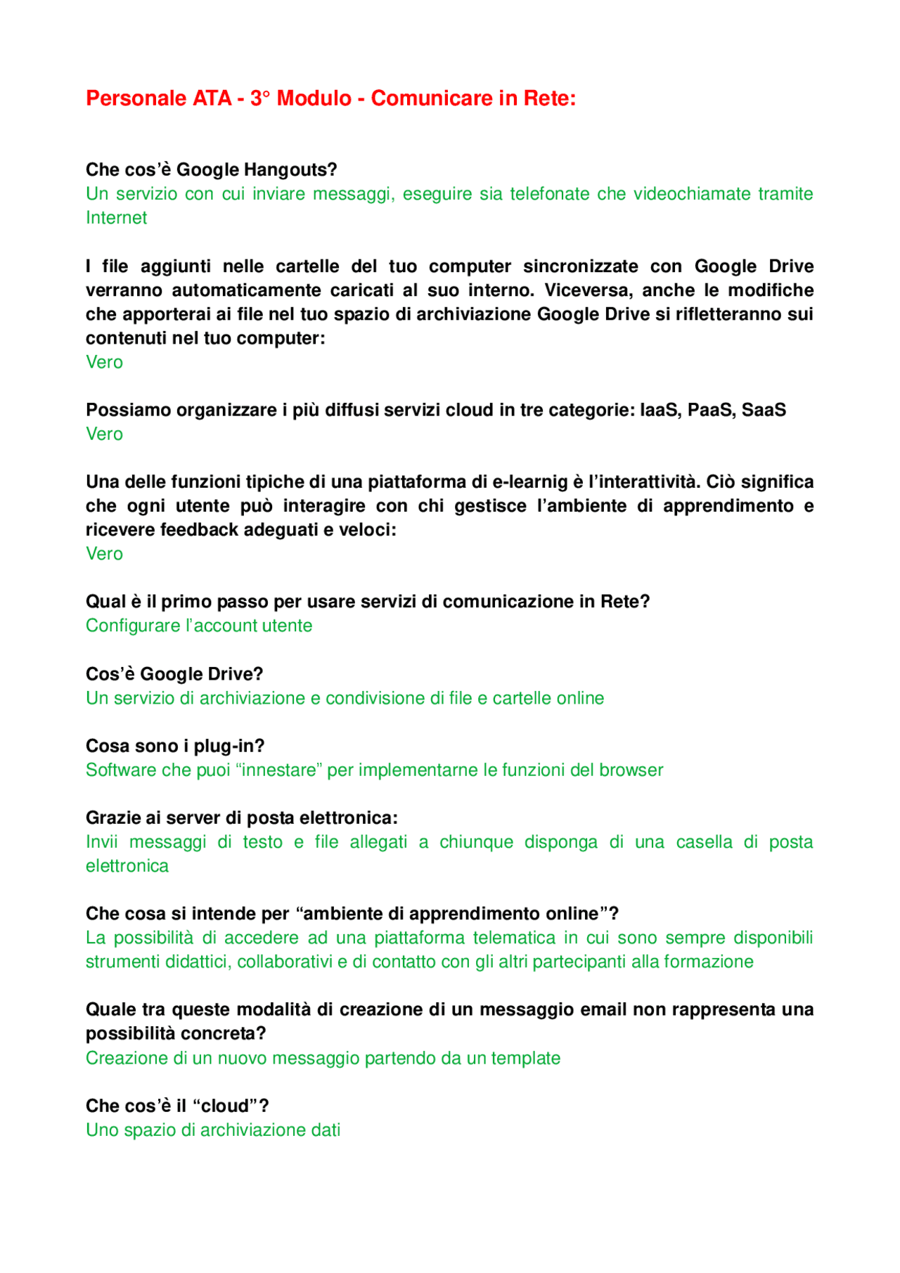 Personale ATA - 3° Modulo - Comunicare in Rete - Docsity