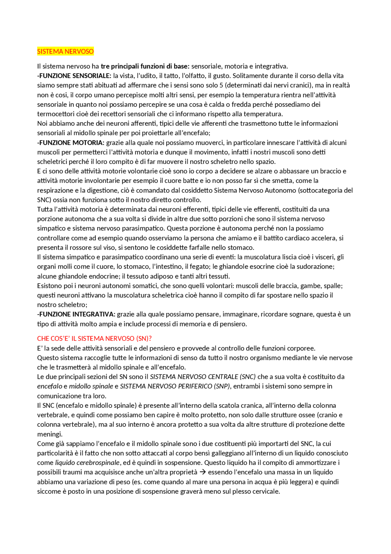 Sistema Nervoso Appunti Neuroscienze Docsity