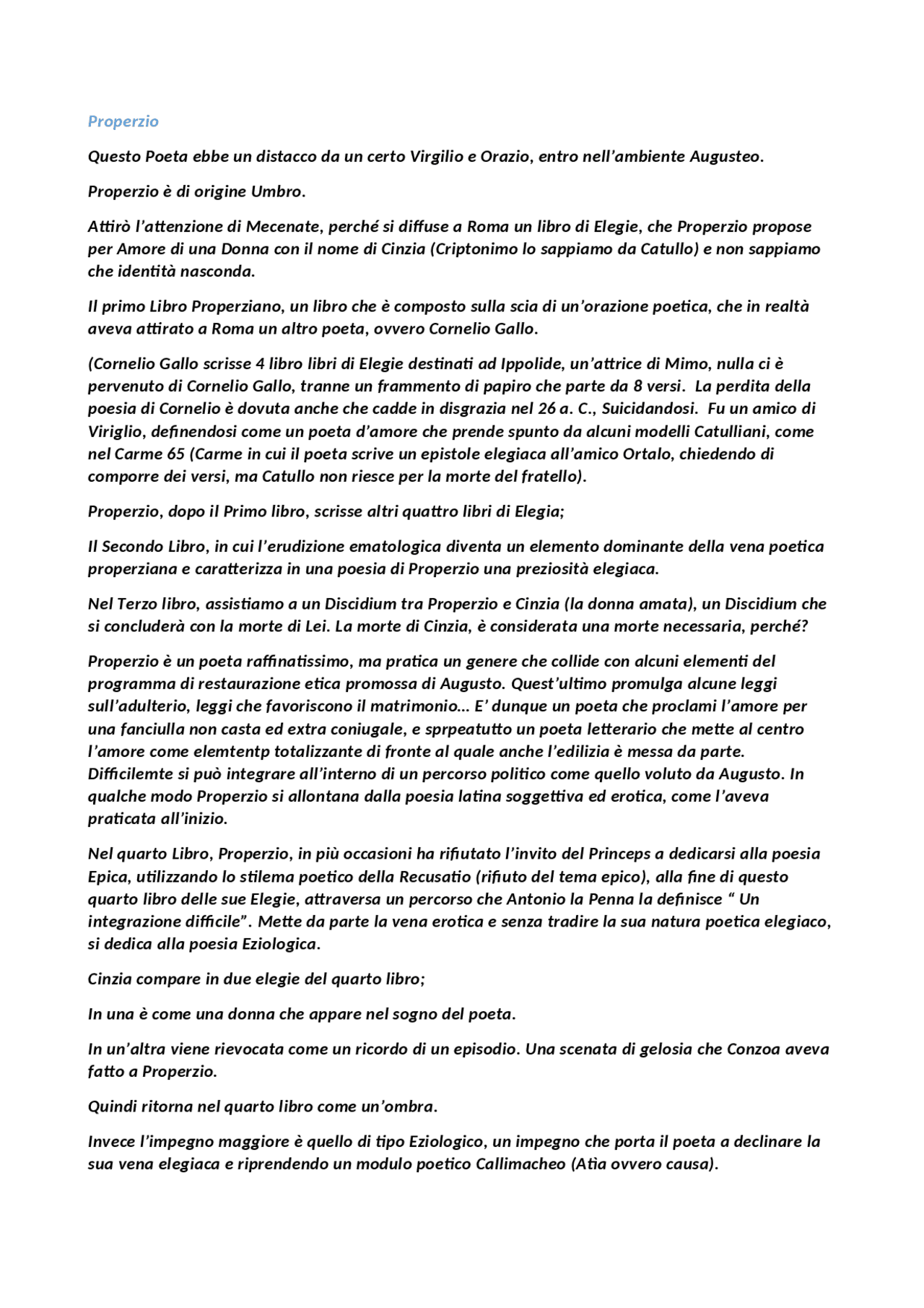 Appunti Di Properzio Docsity