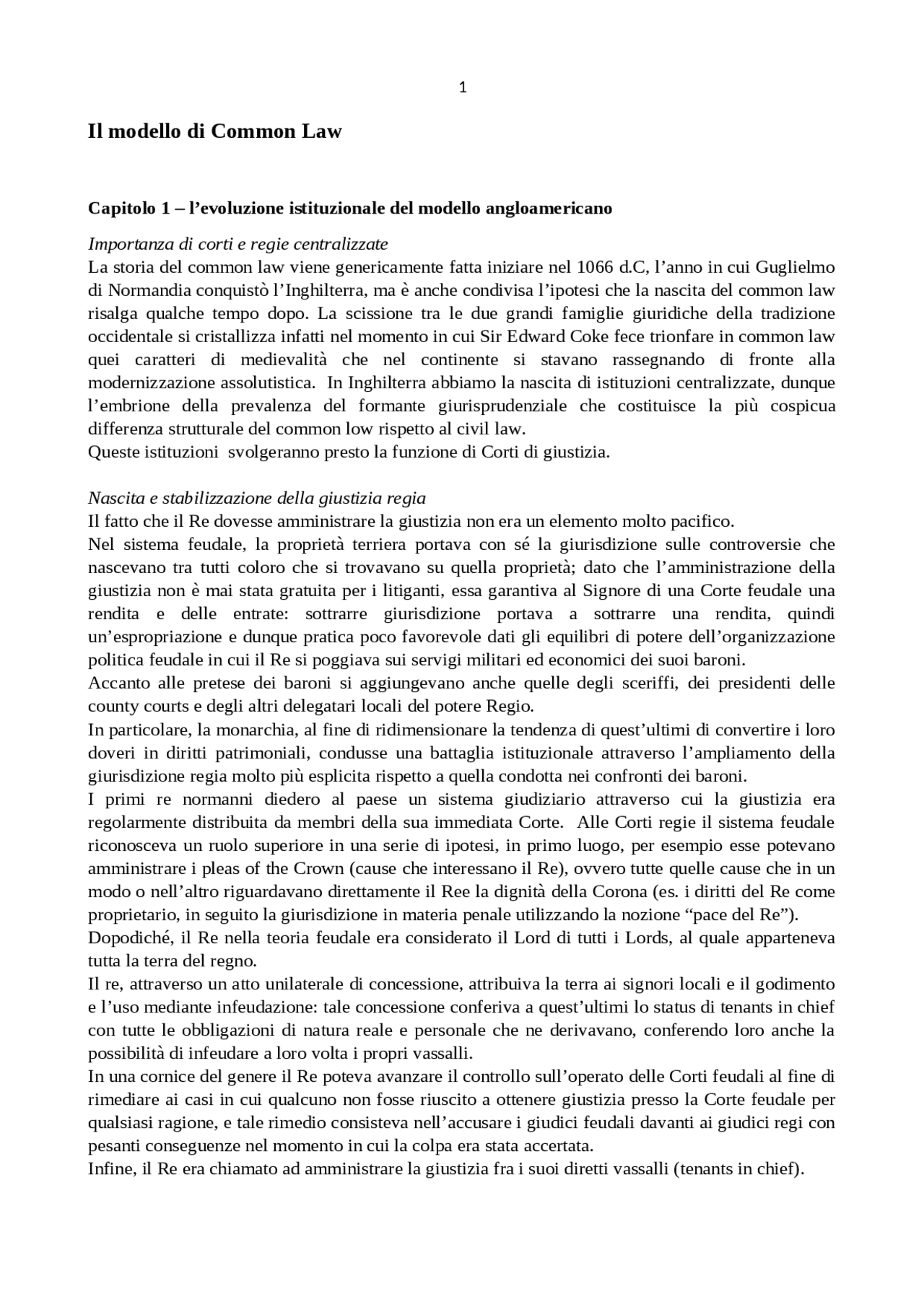 Riassunti del manuale Il modello di Common Law - Docsity