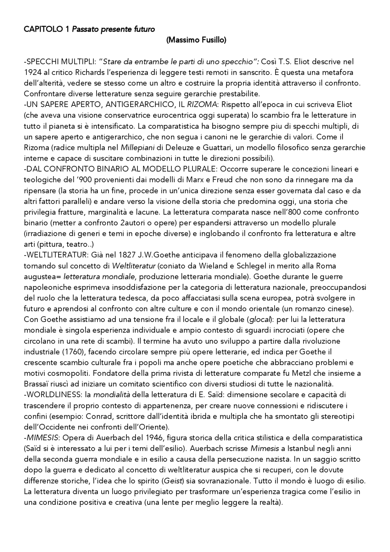Sintesi Letterature Comparate De Cristofaro Docsity