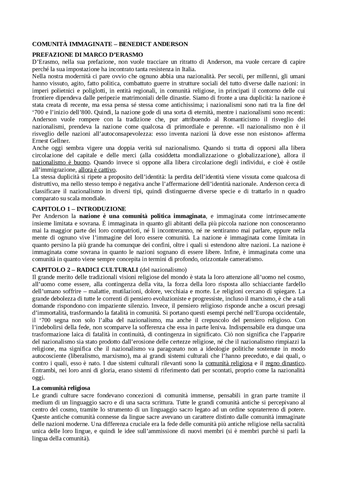 Riassunto Di Comunità Immaginate Di Benedict Anderson Docsity