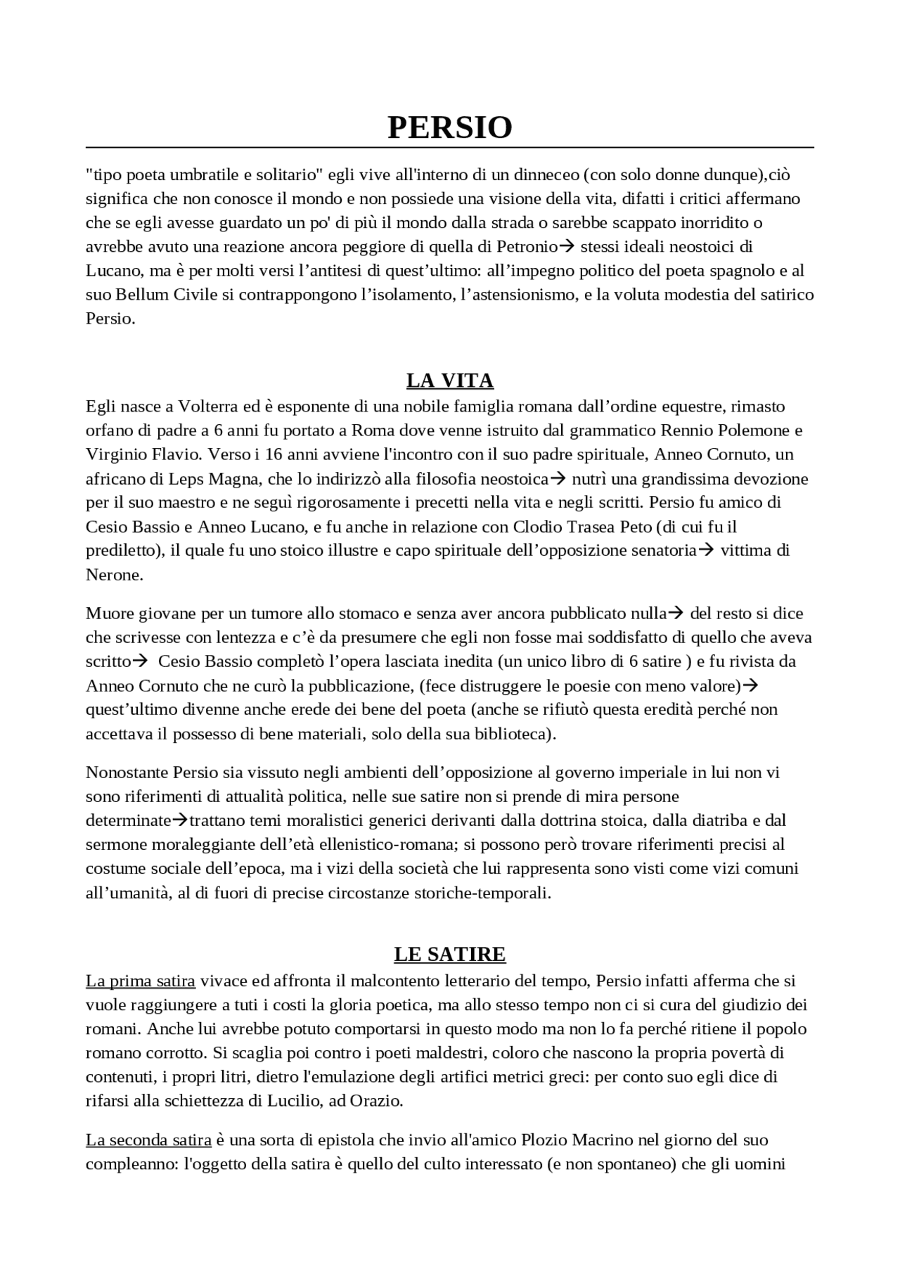 Riassunto Di Persio Docsity