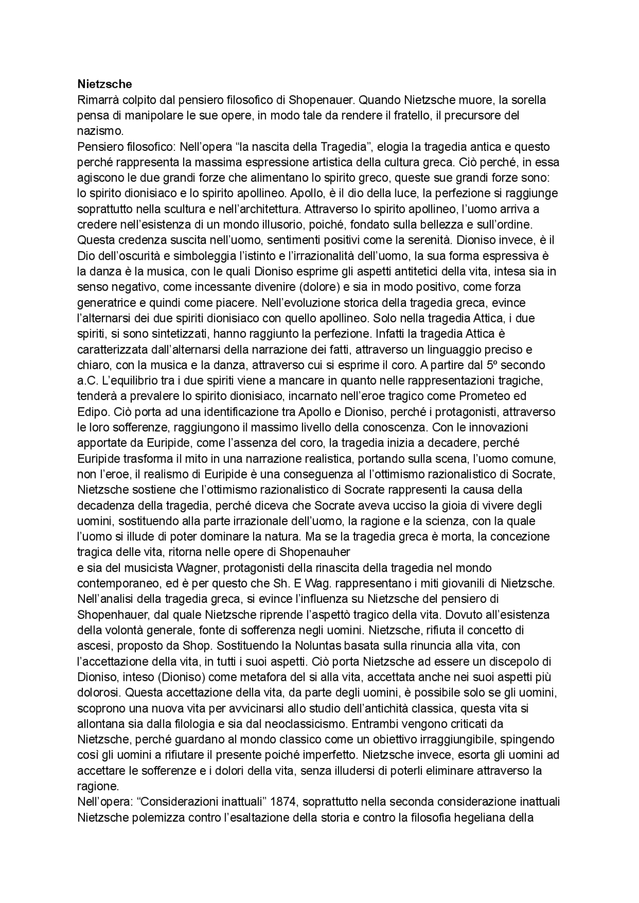 Friedrich Nietzsche Appunti Dettagliati Di Filosofia Docsity