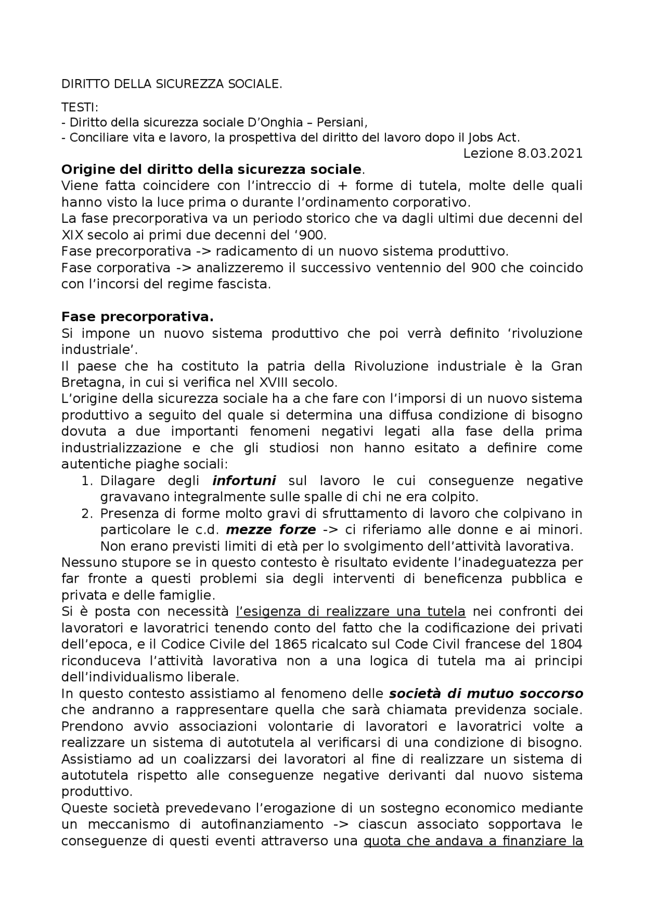 Diritto Della Sicurezza Sociale Docsity