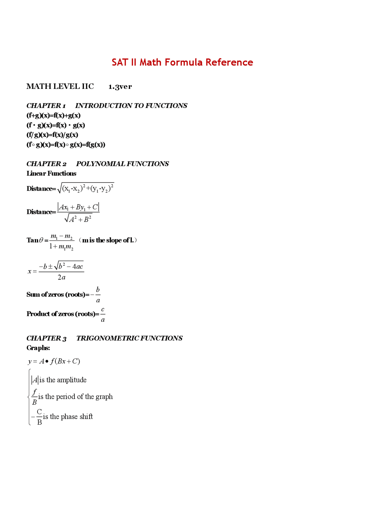 Math 2 Formula Reference | Study notes Mathematics - Docsity