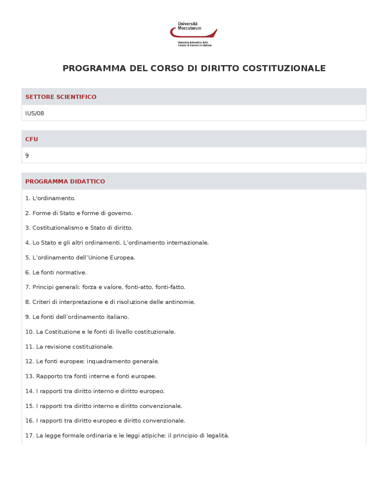 Programma Diritto Pubblico Docsity