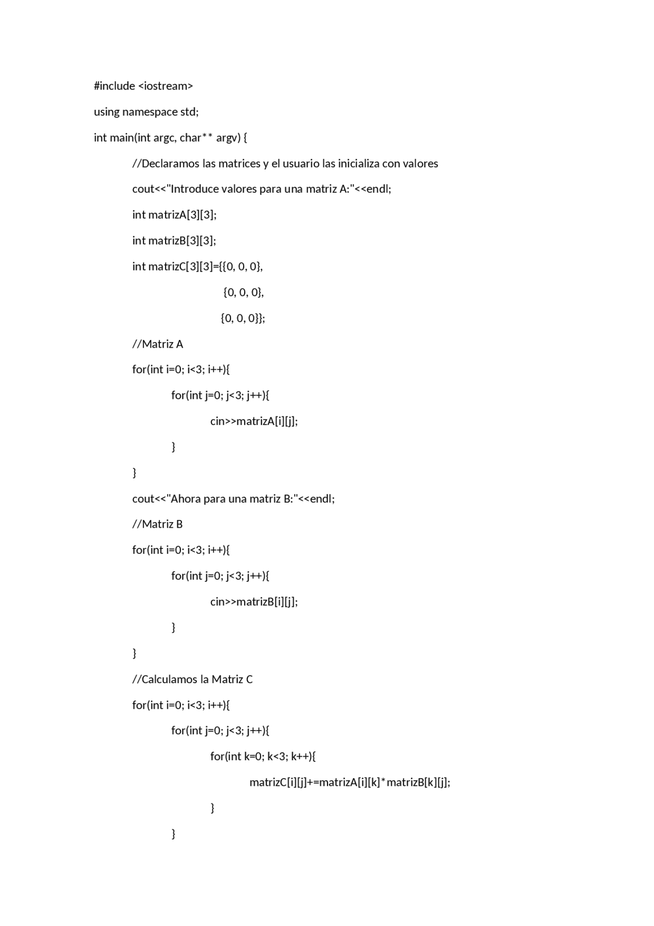 Programa que calcula el producto de dos matrices - Docsity