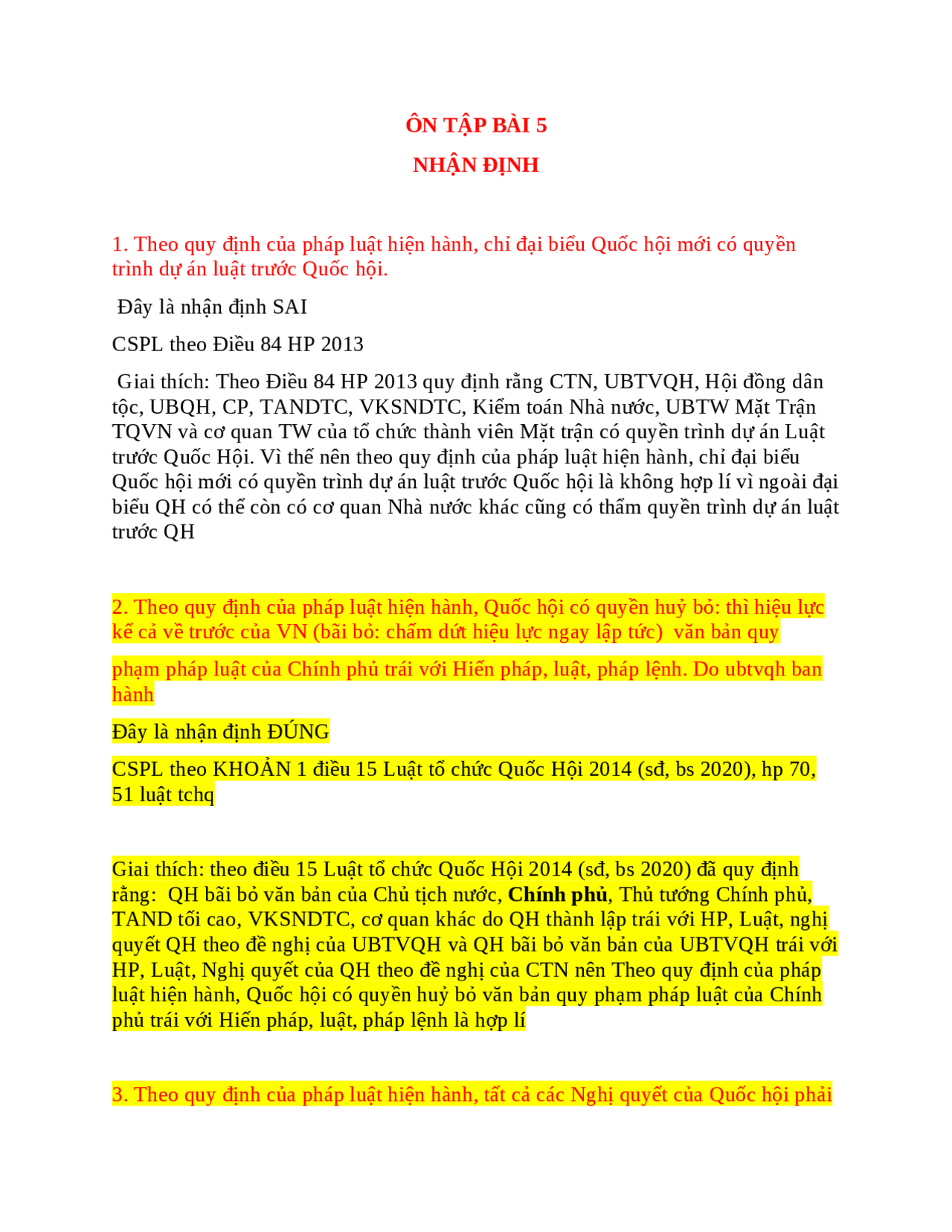 Ôn tập Luật Hiến Pháp | Assignments Law | Docsity