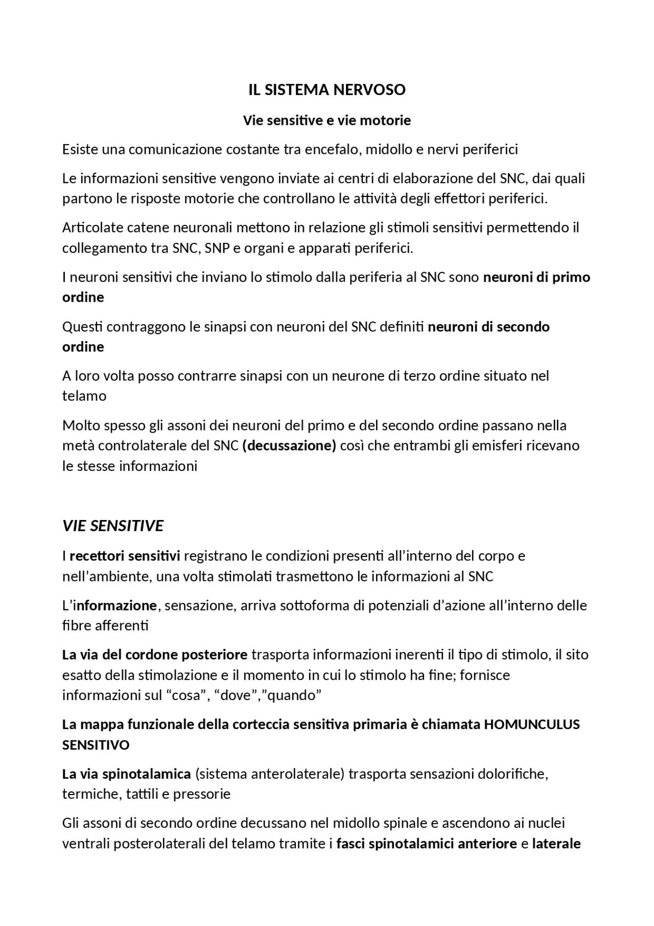Dispenseriassunti Neuroanatomia Docsity