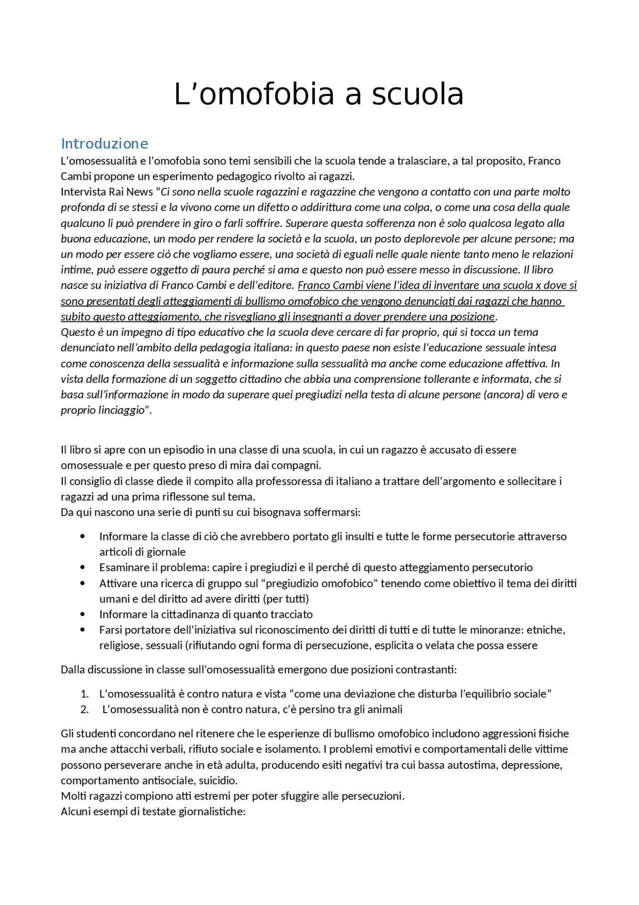 Omofobia A Scuola Franco Cambi Docsity