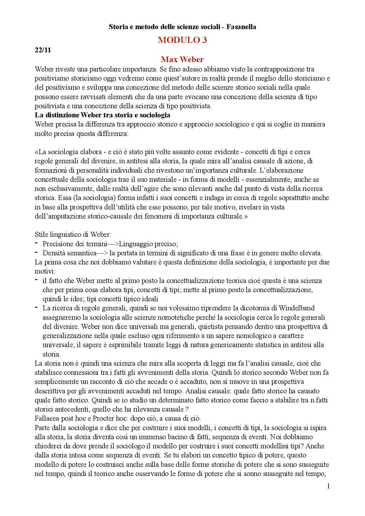 Storia E Metodo Delle Scienze Sociali Modulo 3 Docsity