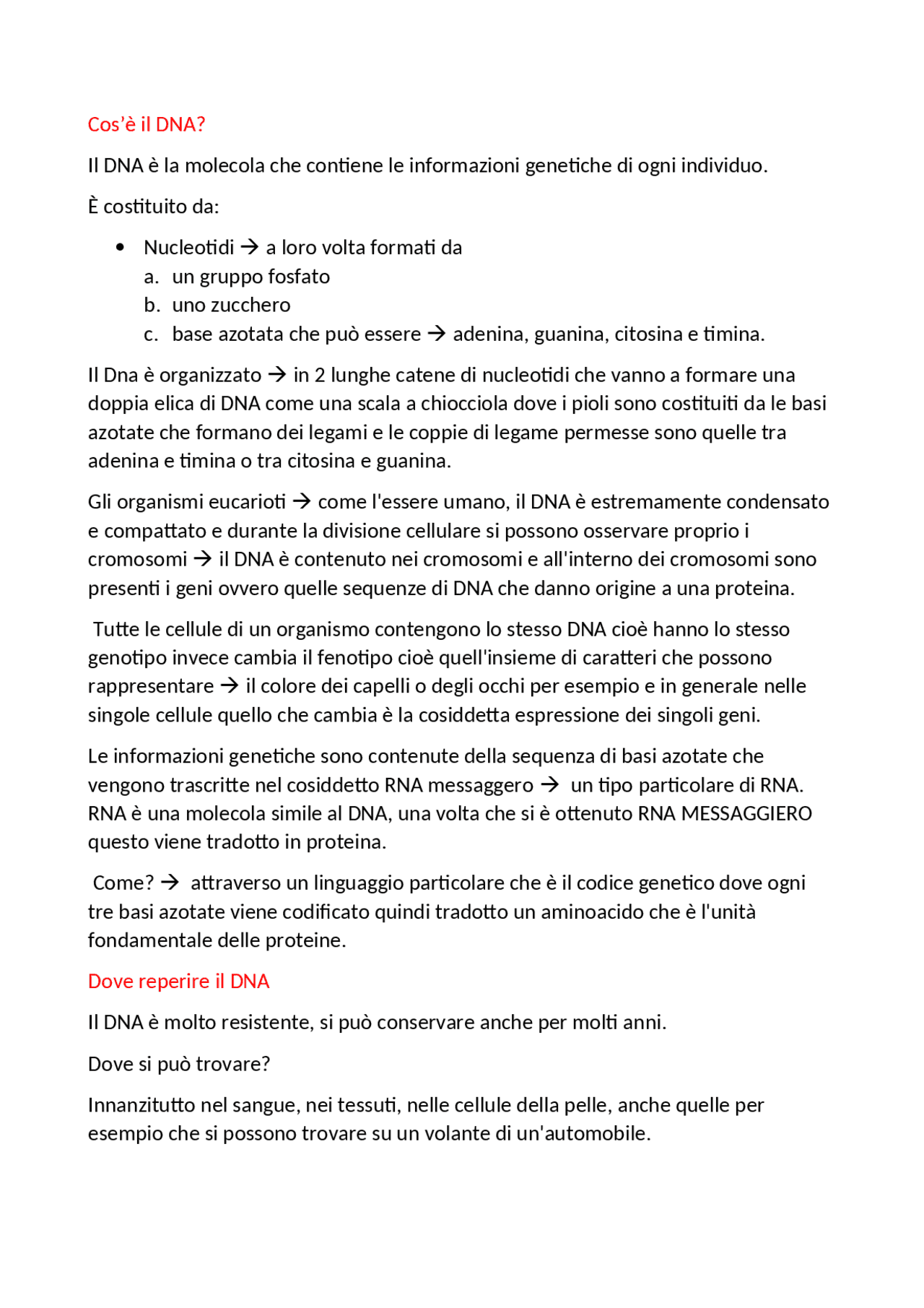 Riassunto Dna E Indagini Docsity