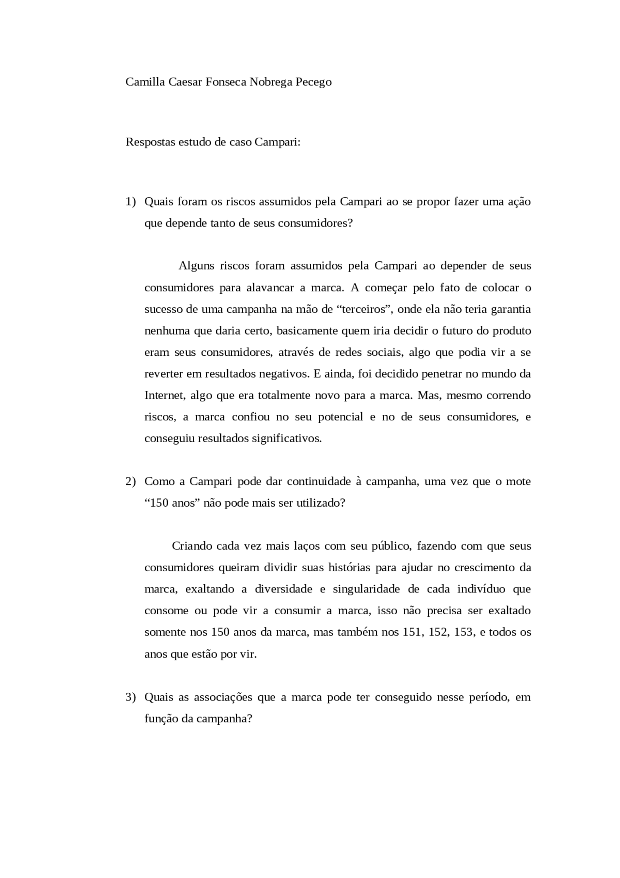 Estudo de caso Campari | Exercícios Logística - Docsity