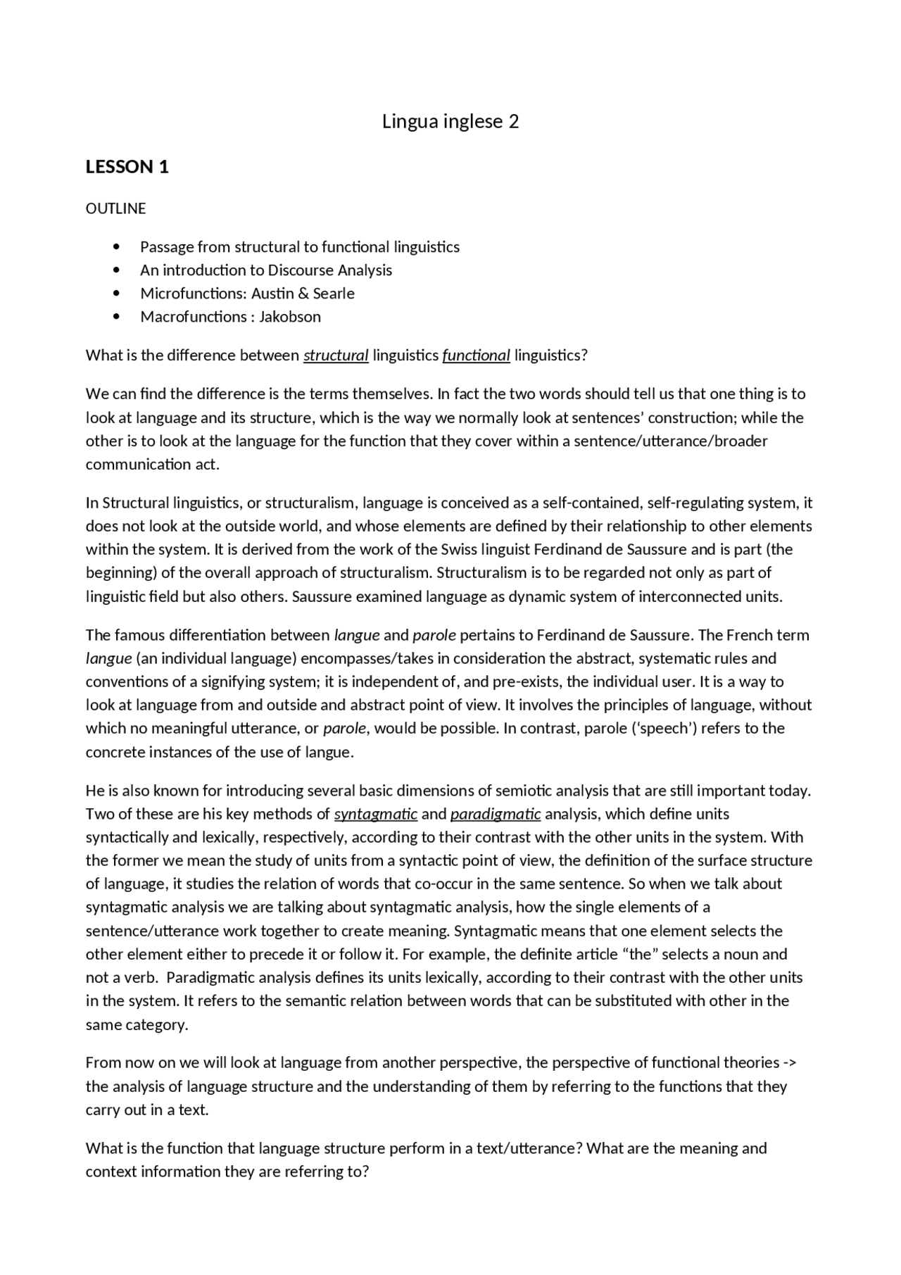 Lingua Inglese 2 Discourse Analysis Docsity