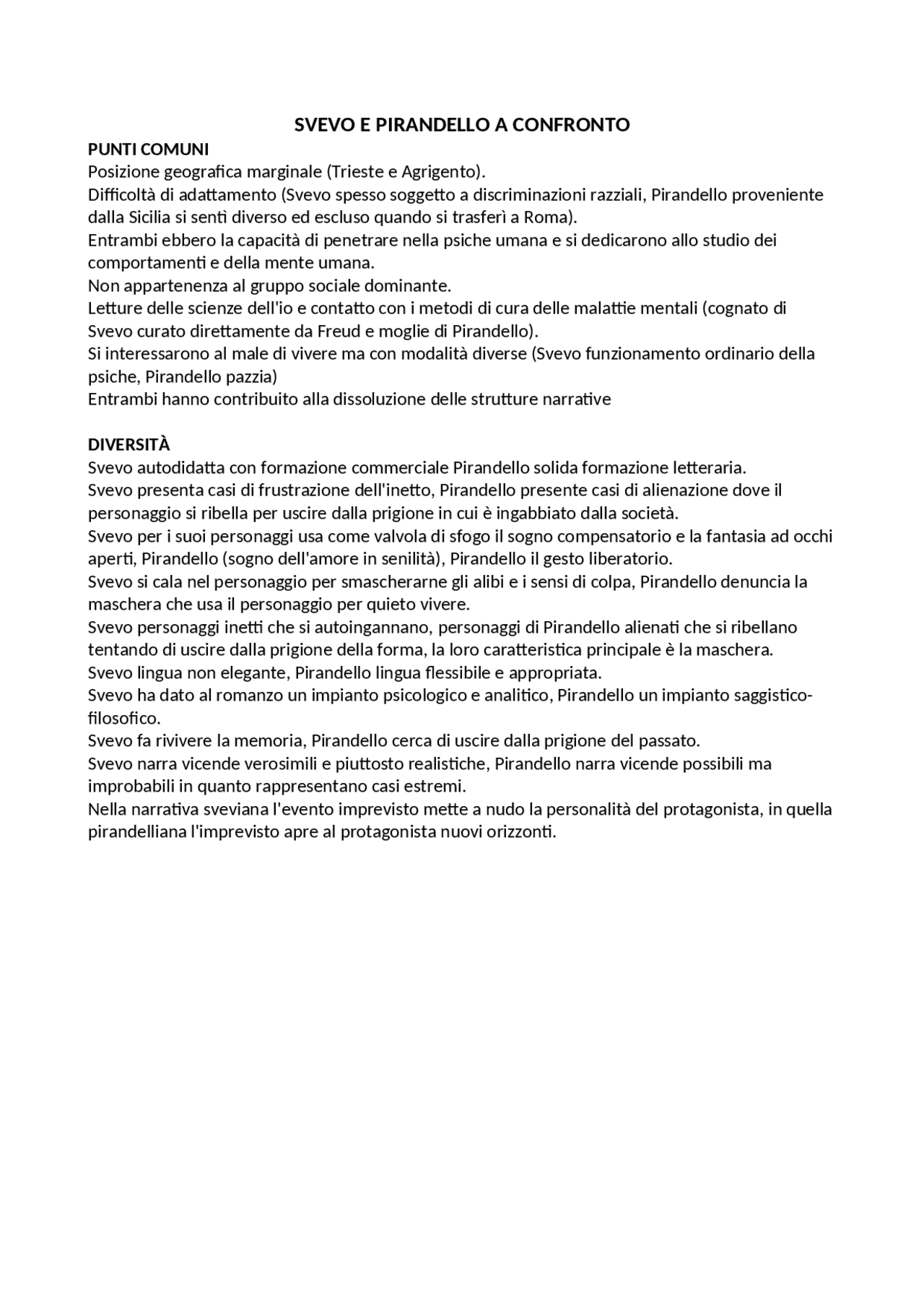 Confronto Pirandello Svevo Docsity