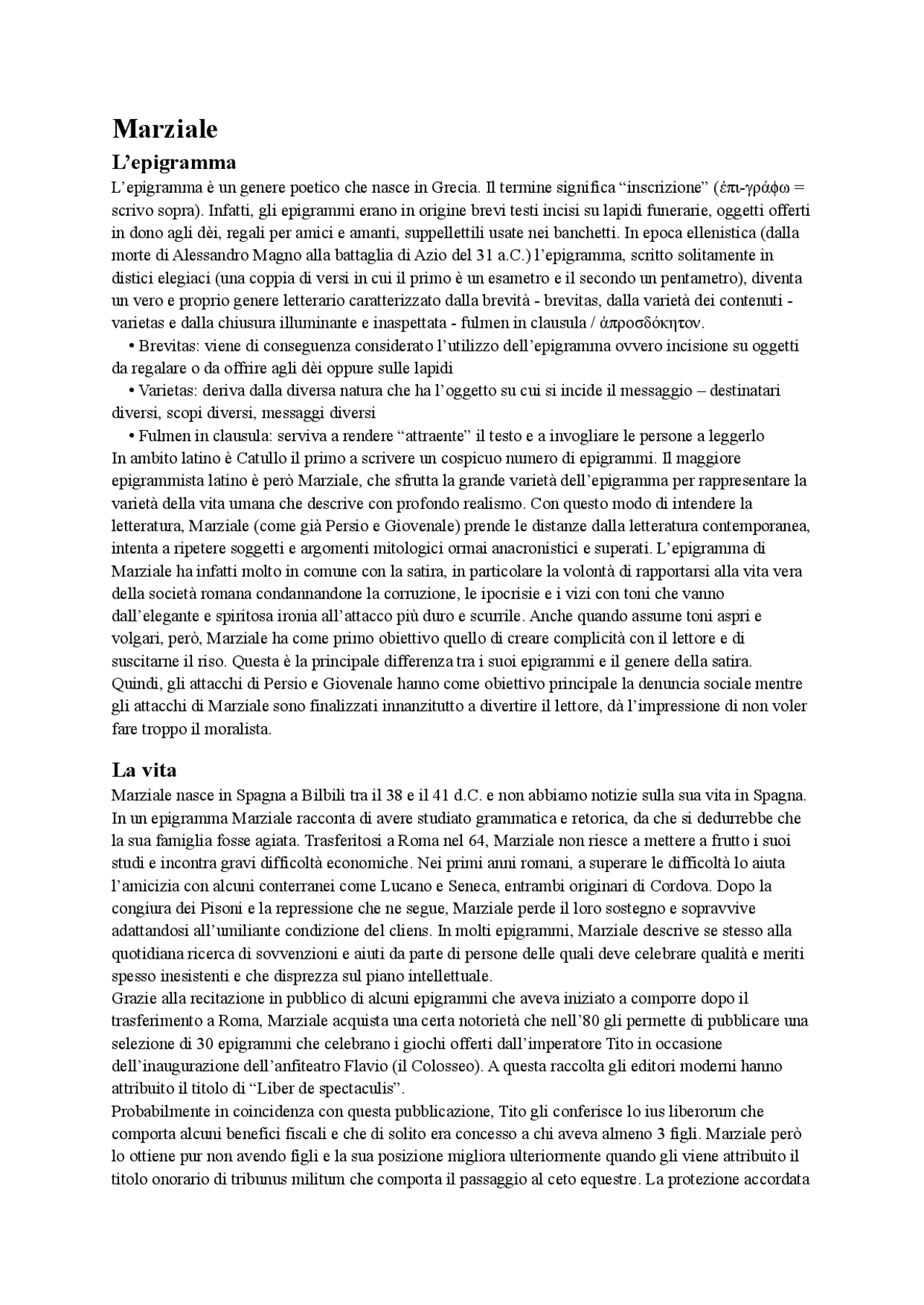 Marziale Vita E Opere Docsity