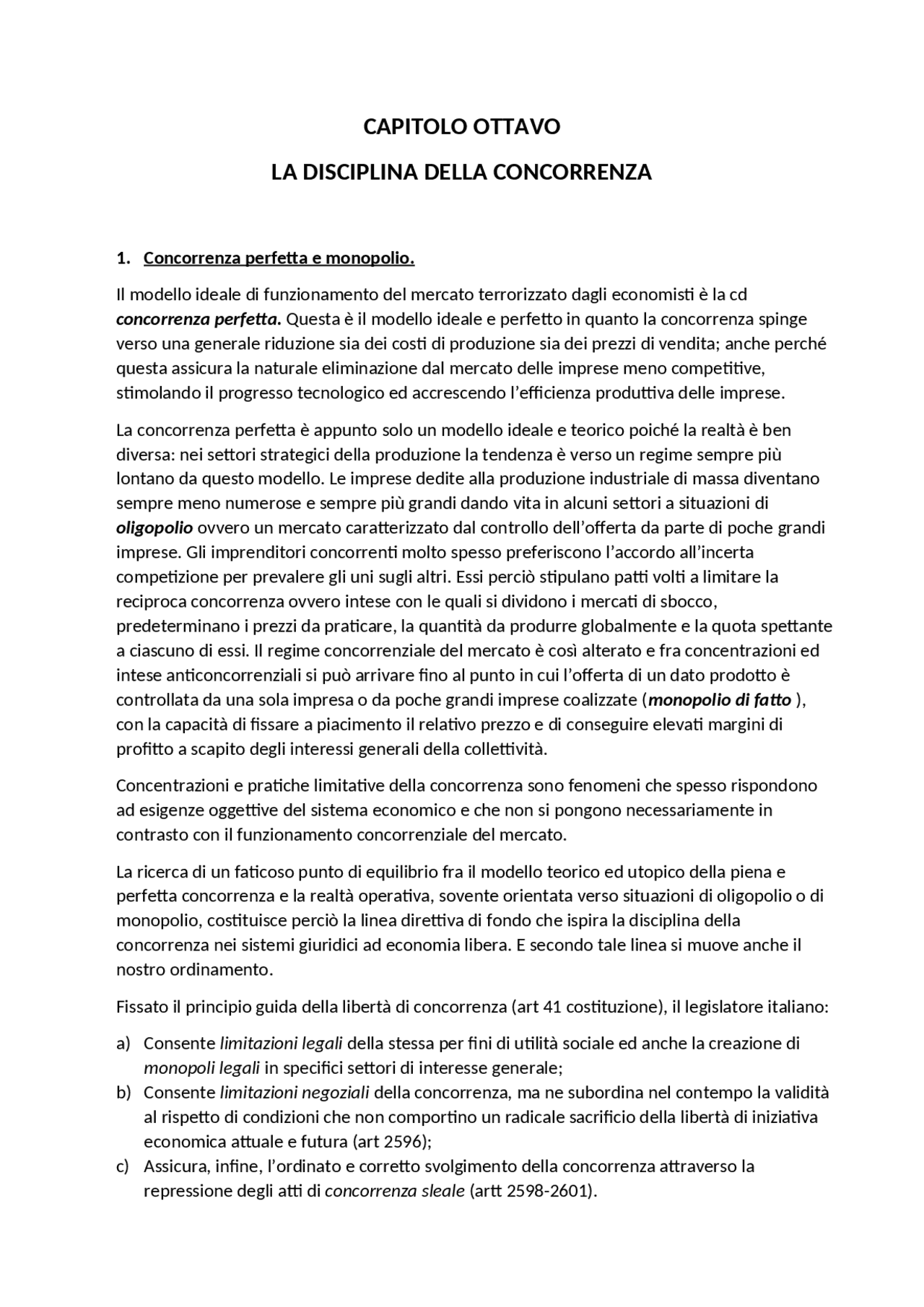 LA DISCIPLINA DELLA CONCORRENZA - Docsity