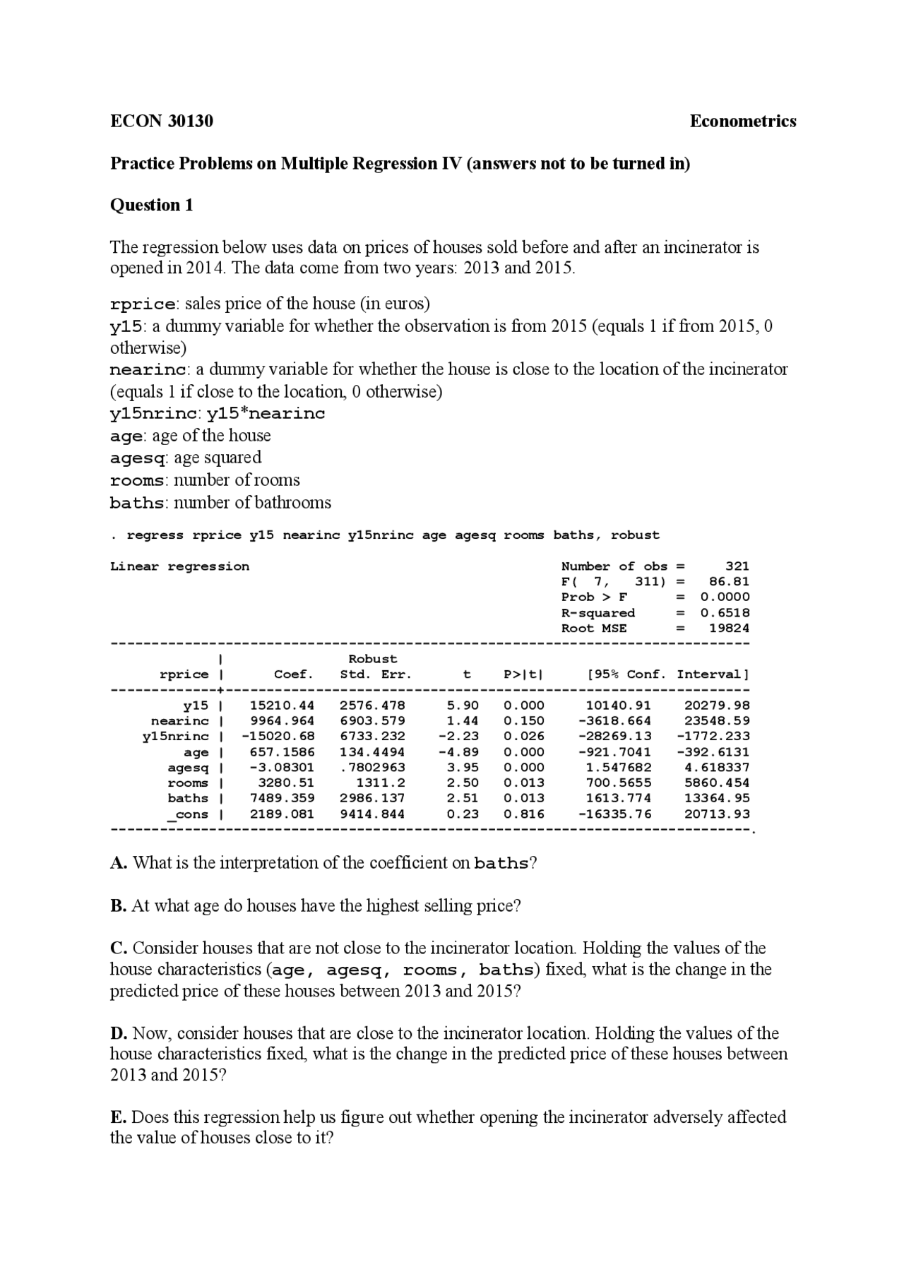 Exam Past Paper Econometrics Exercises Introduction To Econometrics Docsity