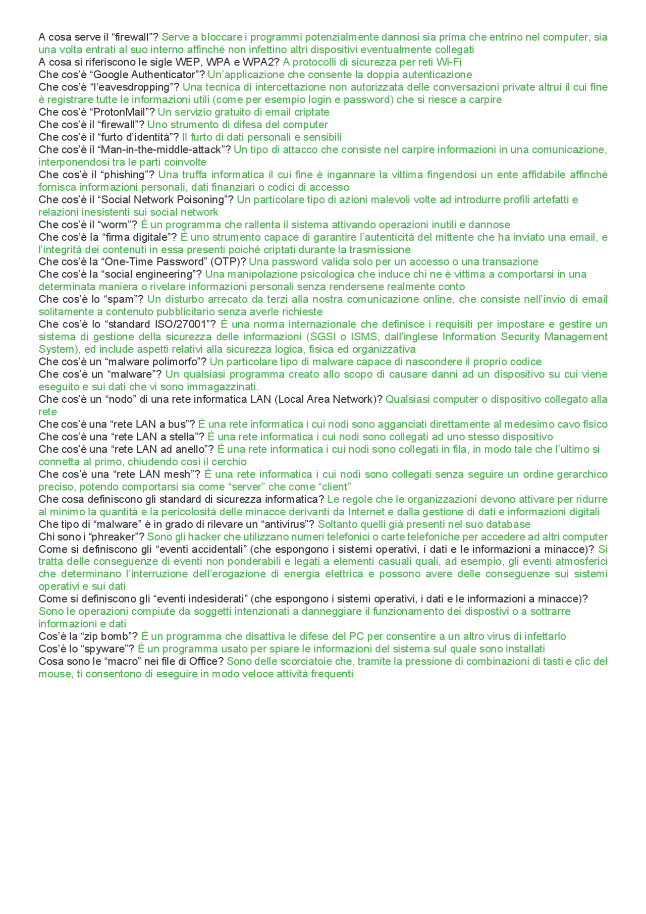 Esercizi Con Risposte Informatica Docsity