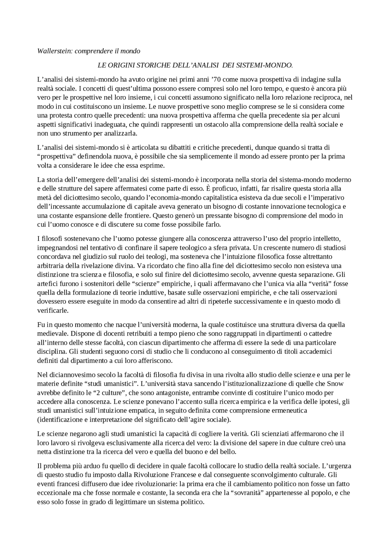 Riassunto Del Libro Comprendere Il Mondo Docsity