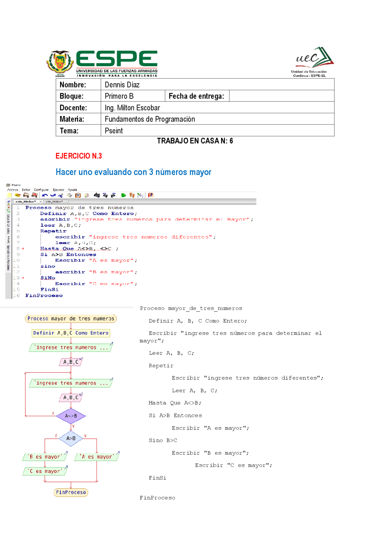 EJERCICIOS DE PROGRAMACION PSEINT | Esercizi di Programmazione C | Docsity